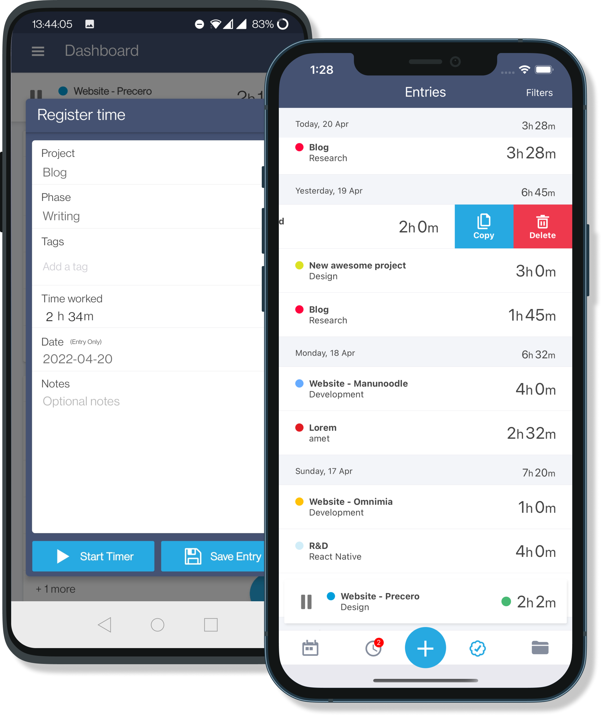 Time tracking Mobile Apps for iOS & Android